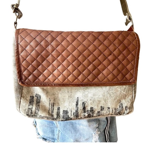 Mona B | Bags | Mona Bag Crossbody City Skyline Canvas And Leather Flap ...
